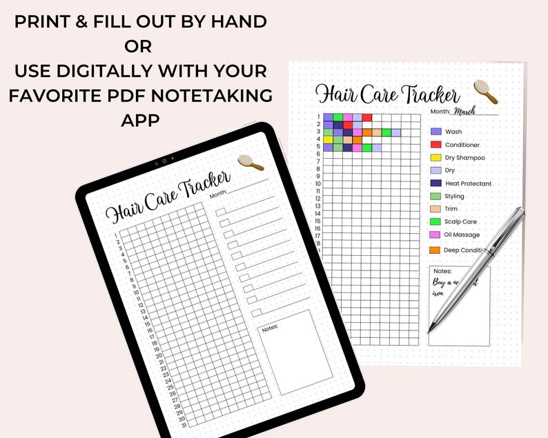 Hair Care Tracker Printable: Daily & Monthly Haircare Routine, Journal ...