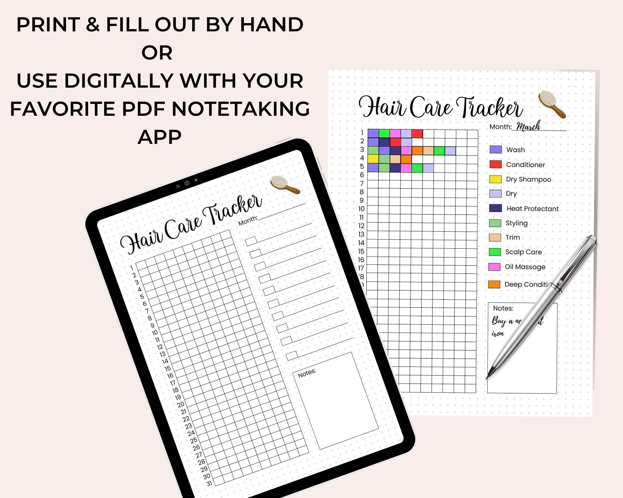 Hair Care Tracker Printable: Daily & Monthly Haircare Routine, Journal ...