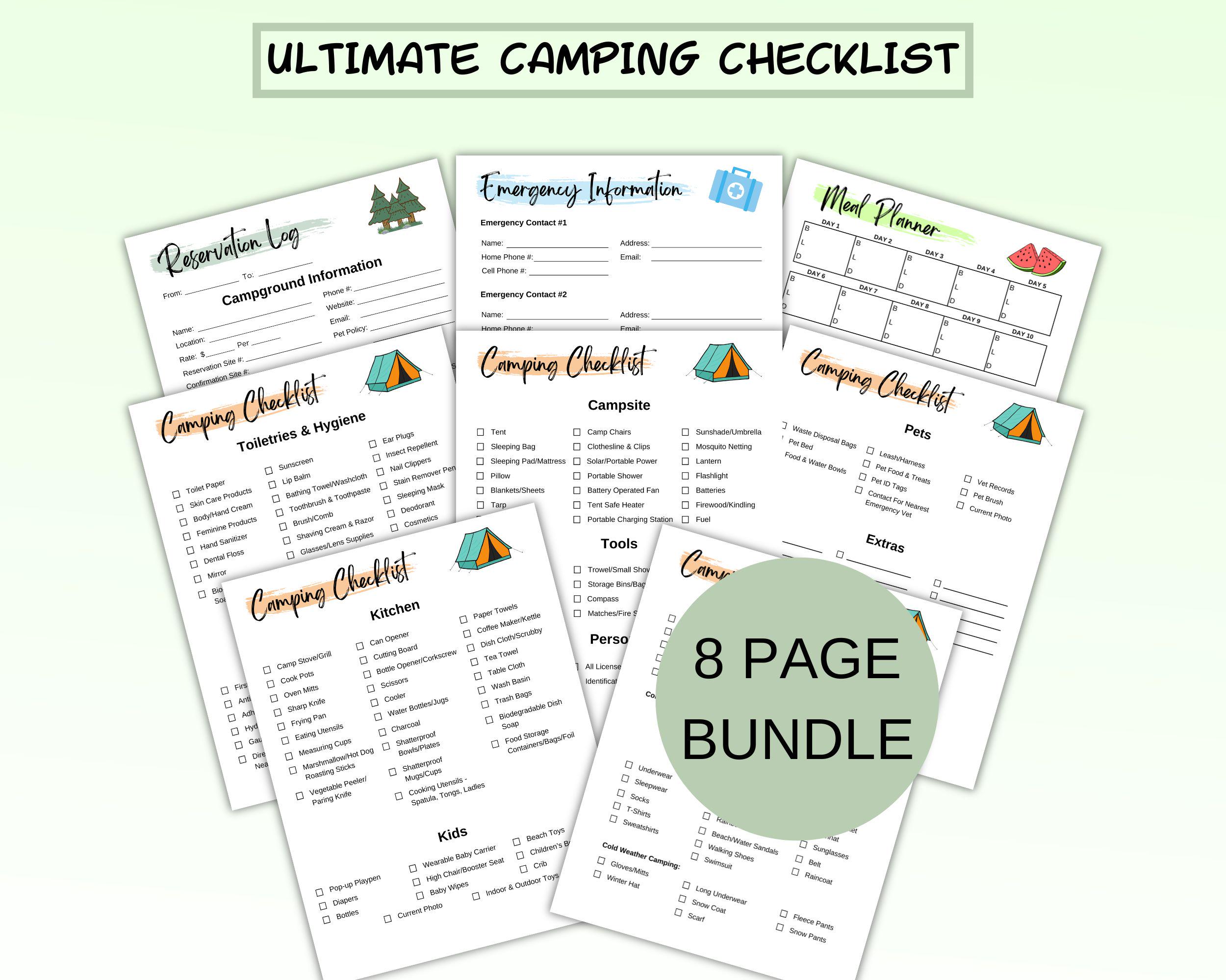 Camping Checklist, Editable Camping Planner, Printable Camping Packing ...