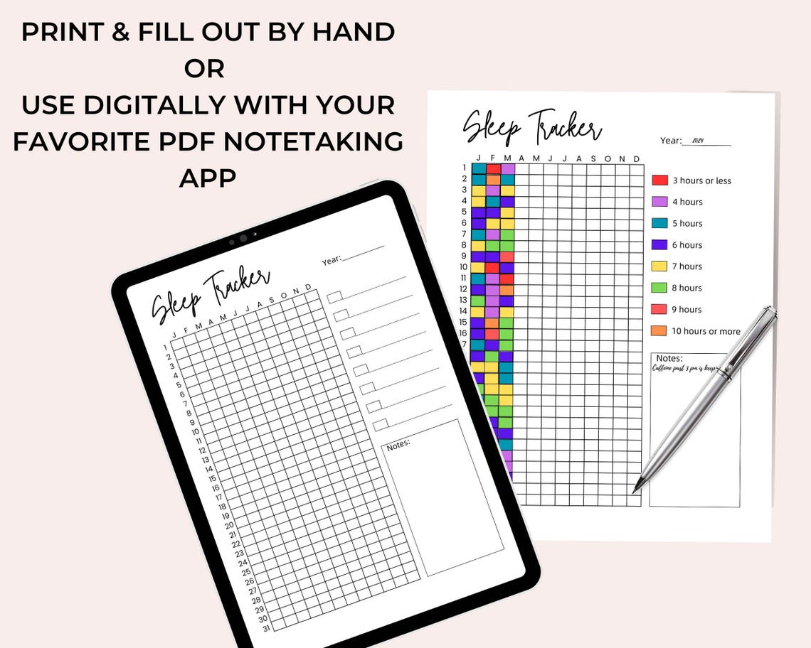 Yearly Sleep Tracker Printable, Sleep Log, Sleep Journal, Sleep Chart ...