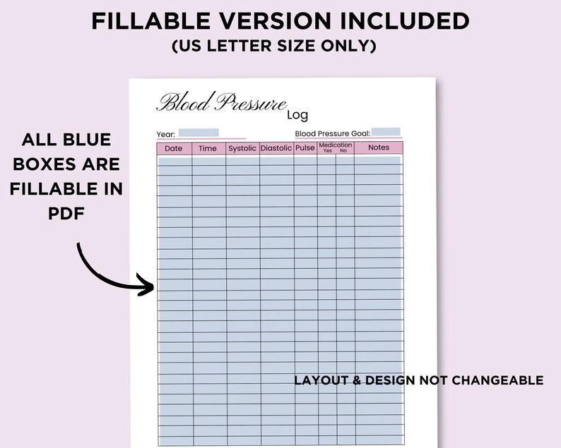 Editable Blood Pressure Log, Printable Blood Pressure Chart ...