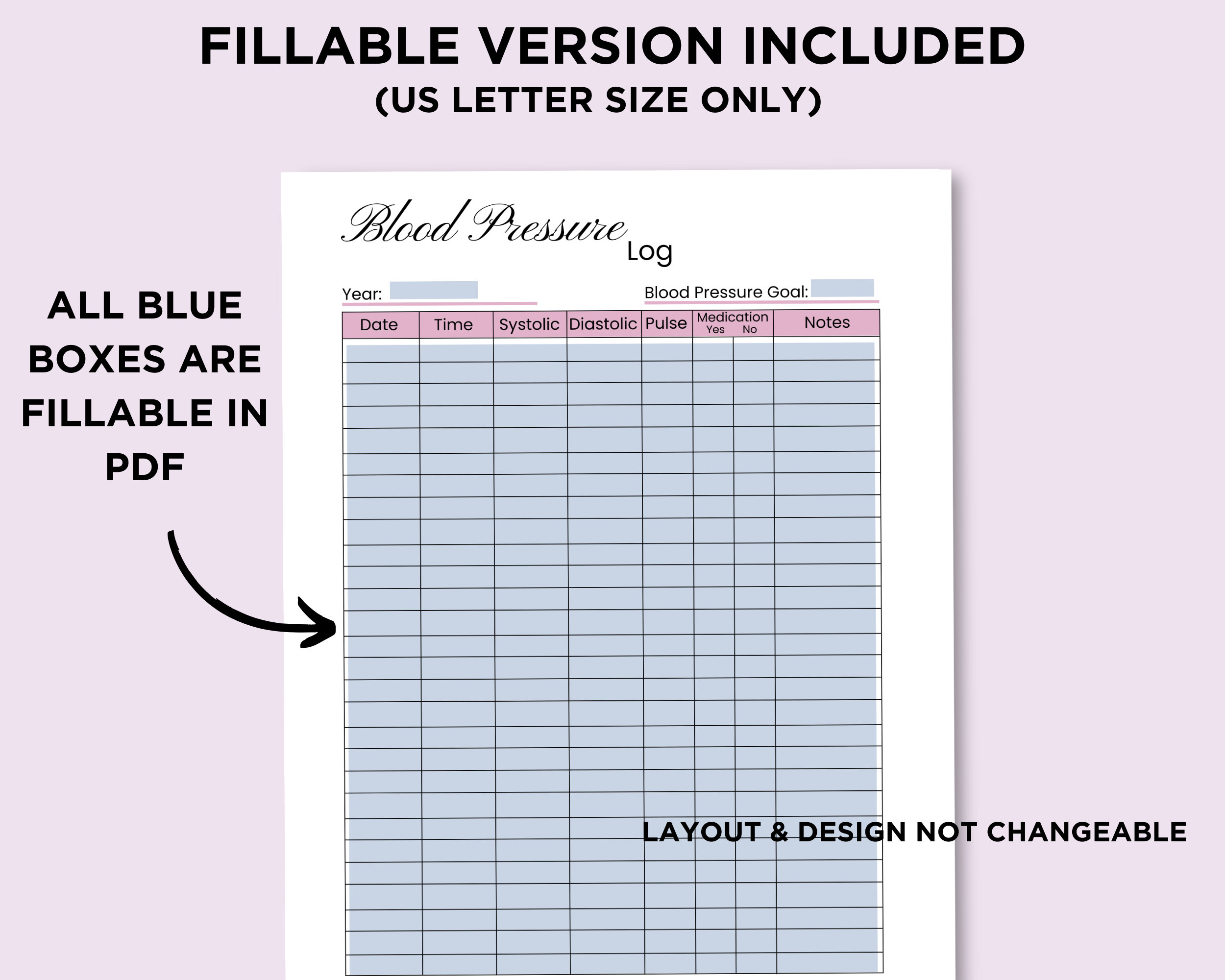 Editable Blood Pressure Log, Printable Blood Pressure Chart ...