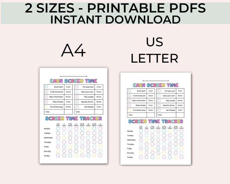 Editable Kids Screen Time Tracker - Printable Chore List - Kids Reward ...