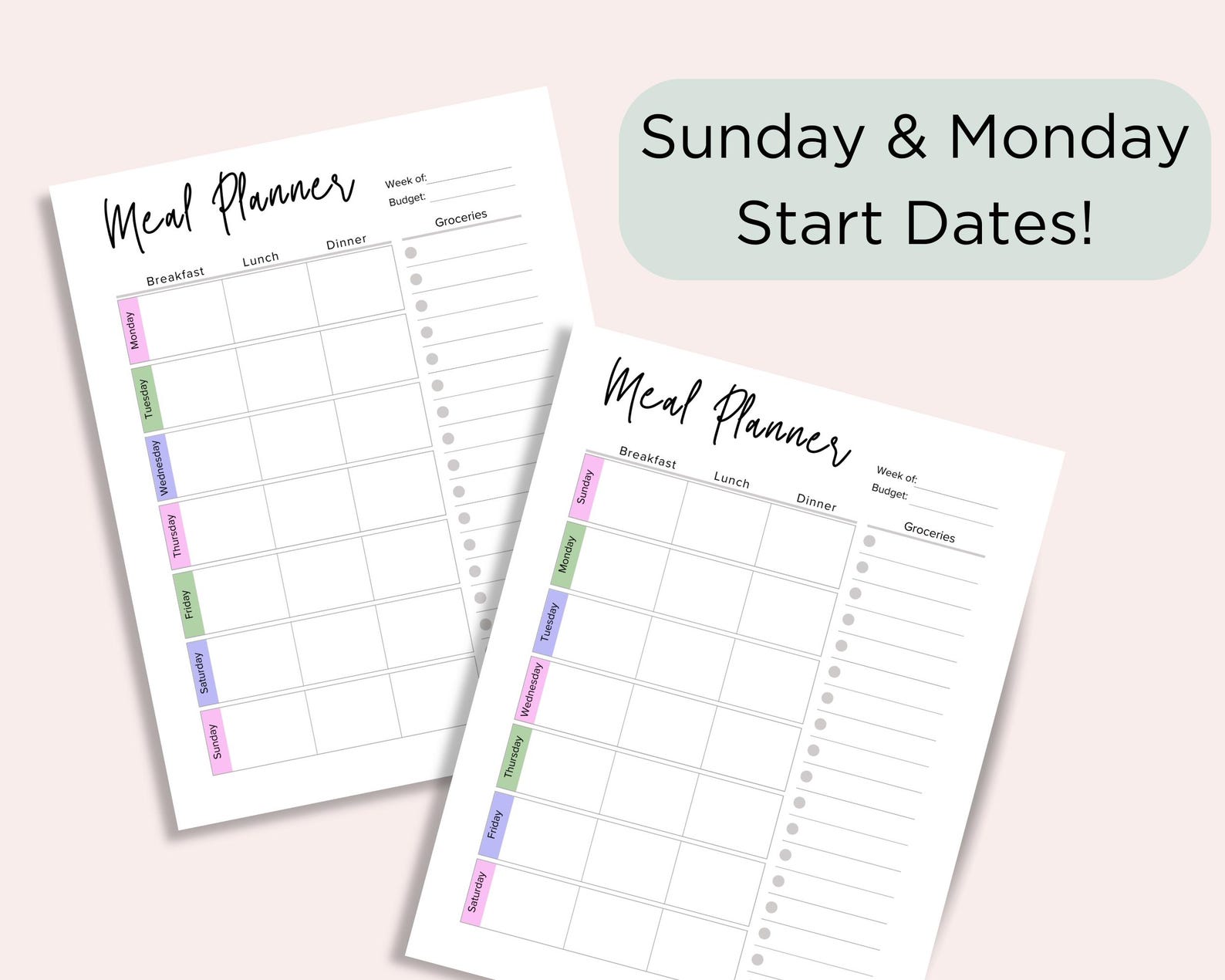 Editable Meal Planner Printable With Grocery List, Weekly Menu Plan ...