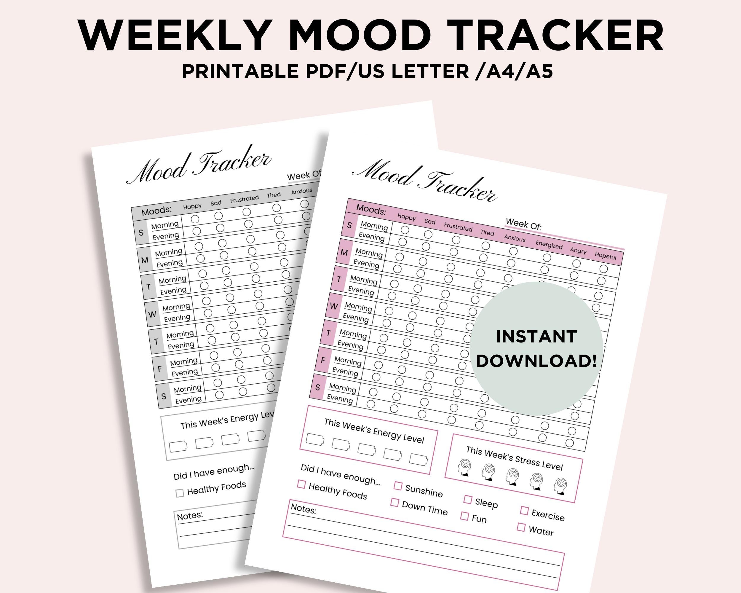 Mood Tracker Printable, Weekly Mood Log, Feelings Tracker, Emotions ...
