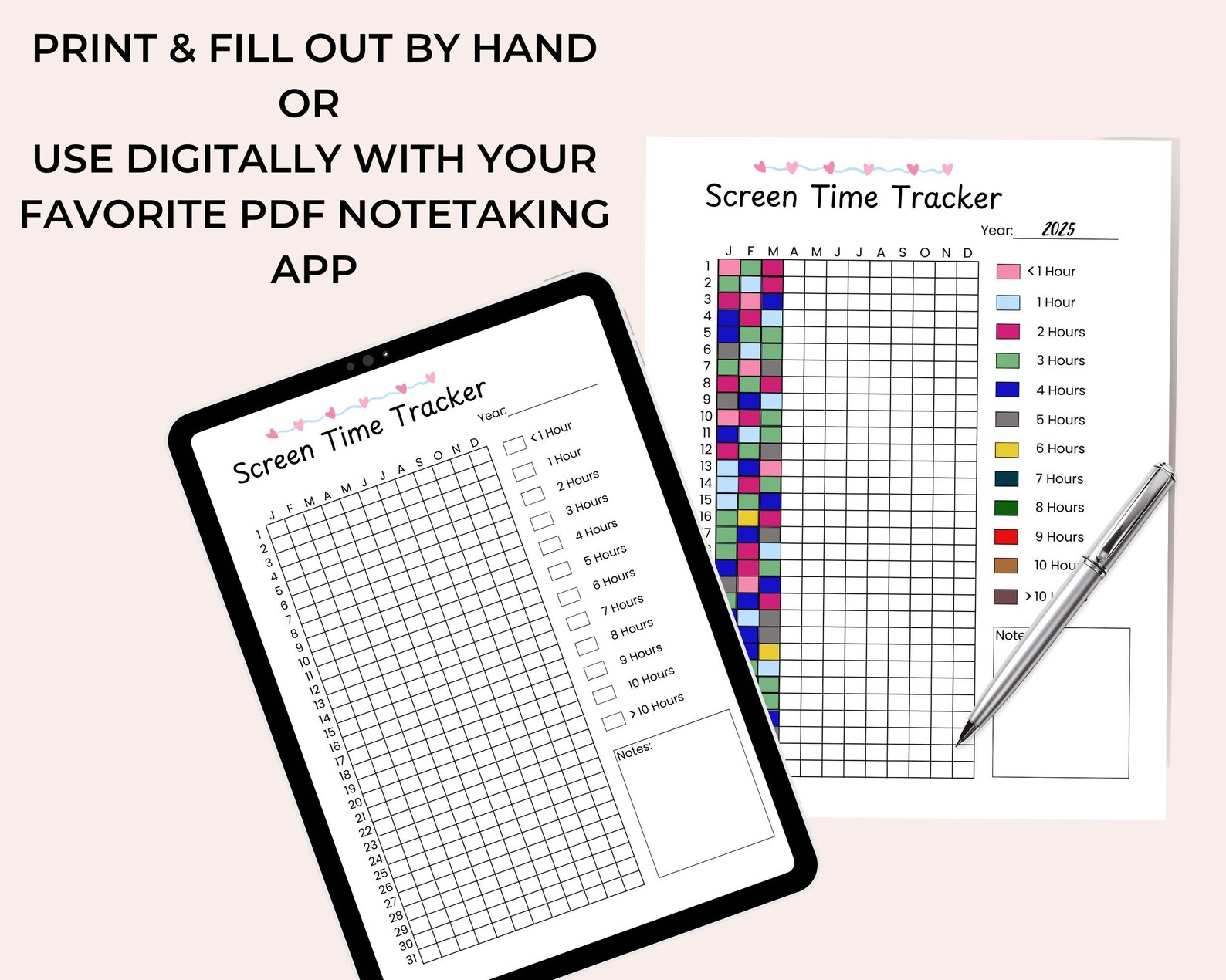 Yearly Screen Time Tracker - Printable Journal Page - Daily Screen Time ...