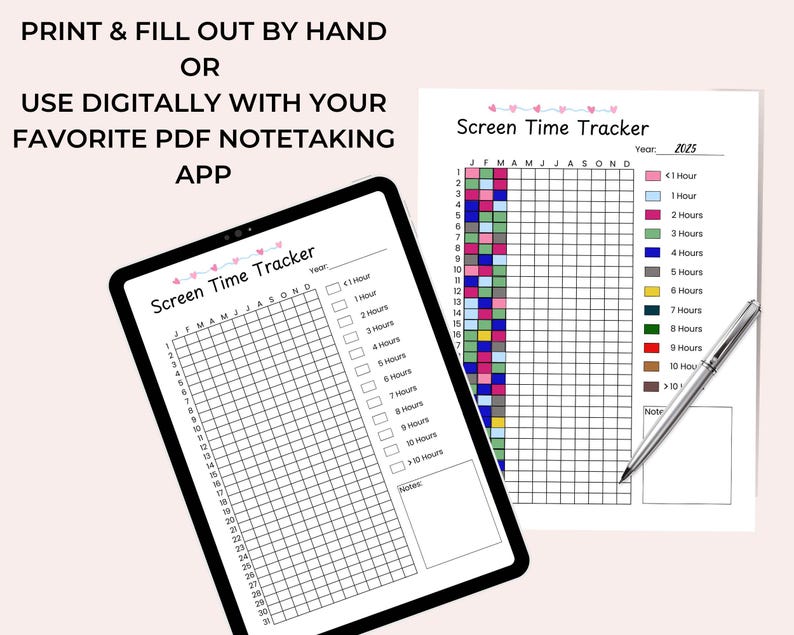 Yearly Screen Time Tracker - Printable Journal Page - Daily Screen Time ...