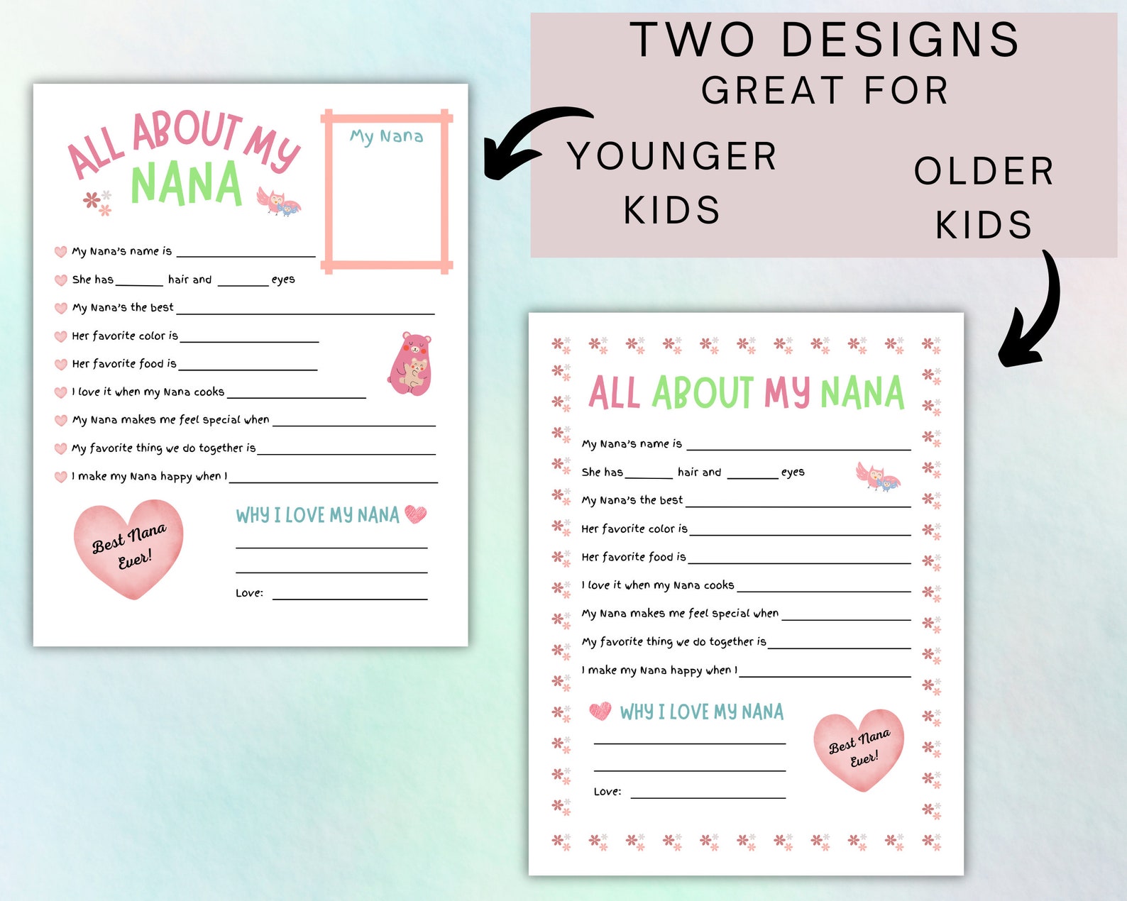 All About My Nana Printable, Mother’s Day Gift for Nana, Reasons I Love ...