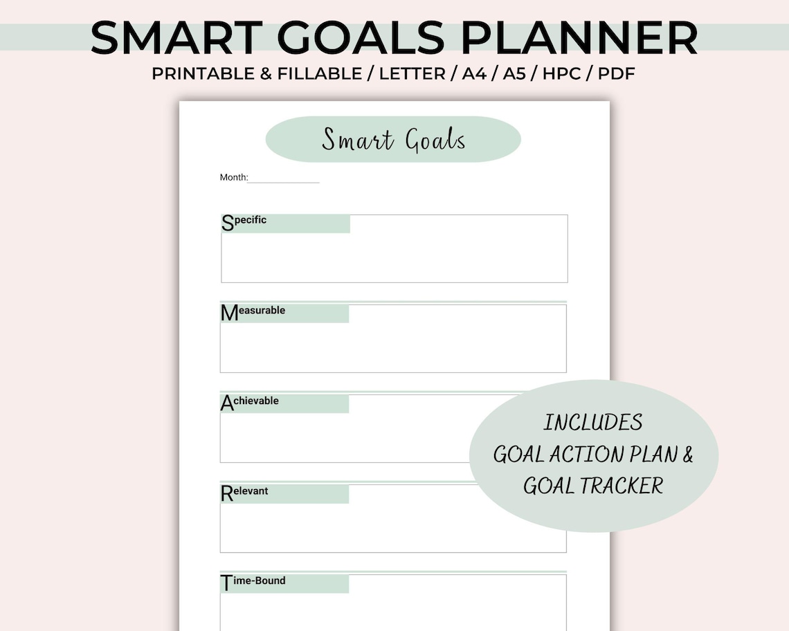 Editable SMART Goals Planner Printable, Goal Tracker Worksheet, SMART ...