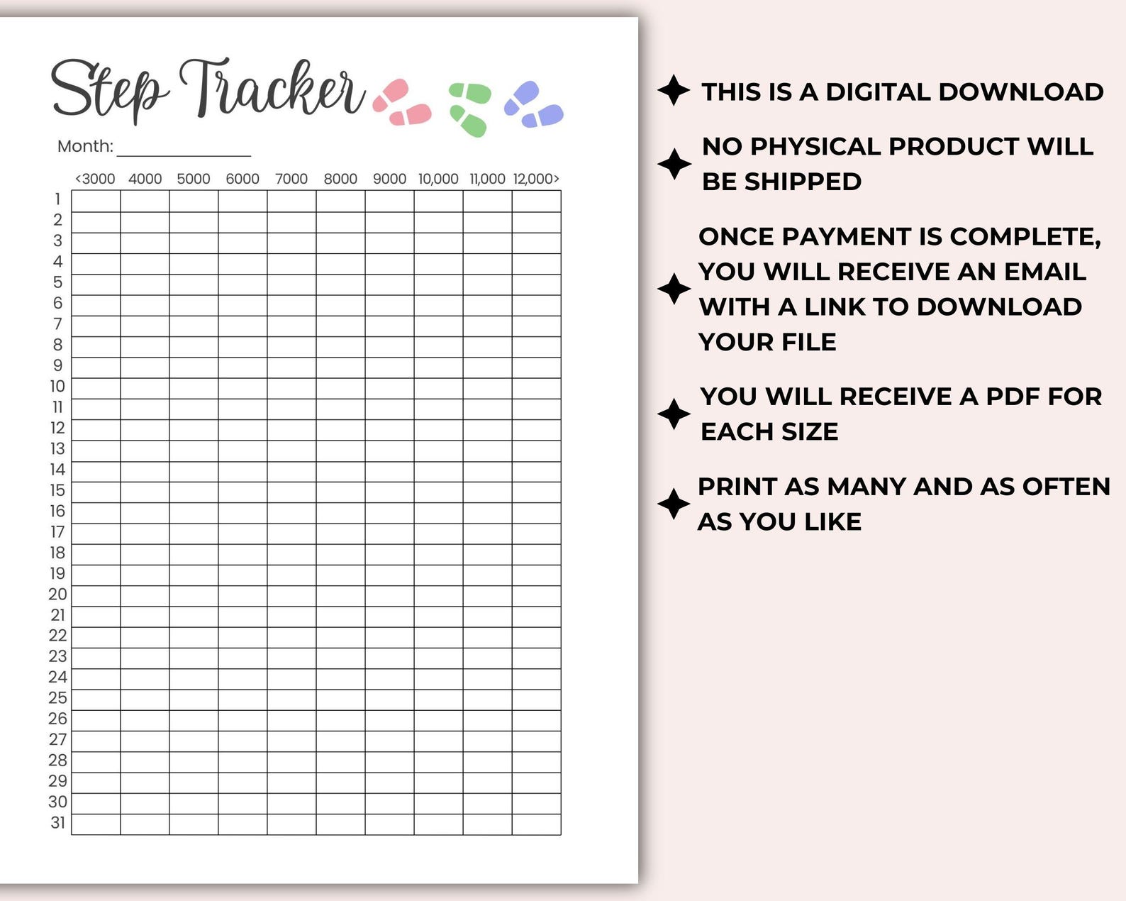 Monthly Step Tracker Printable - Journal Page - Daily Step Log ...