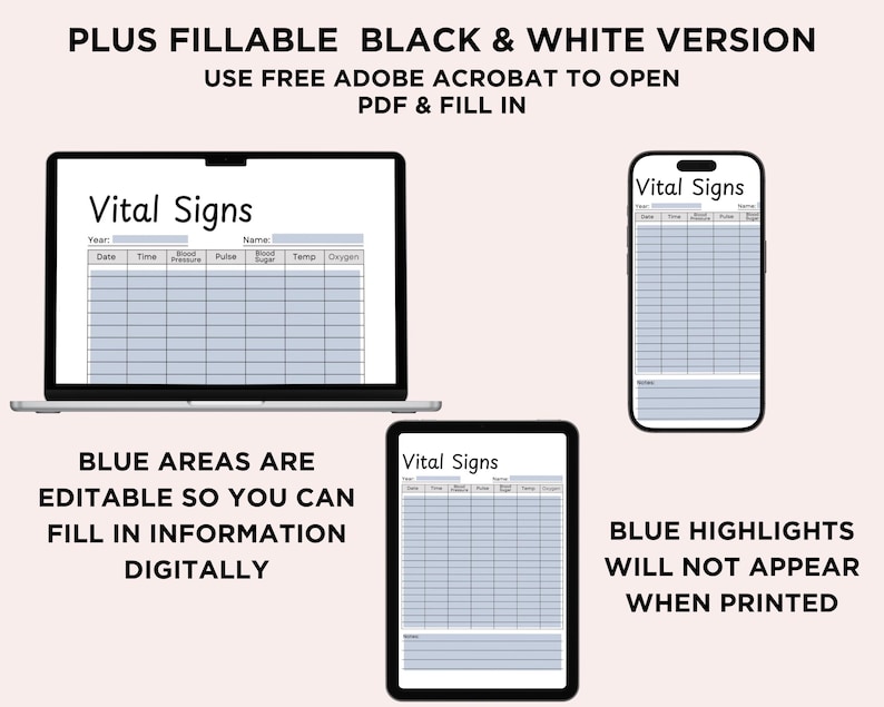 Editable & Printable Vital Signs Chart, Vital Signs Log, Nursing ...