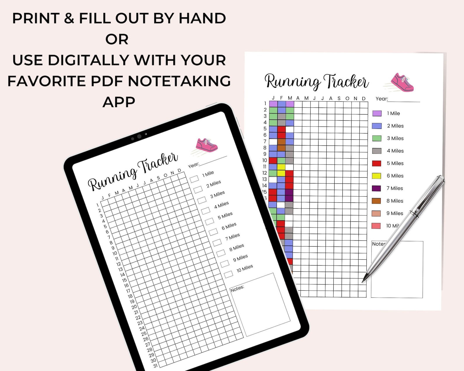 Yearly Running Tracker Printable - Journal Page - Daily Running Log ...