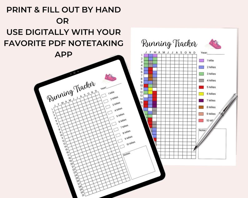 Yearly Running Tracker Printable - Journal Page - Daily Running Log ...