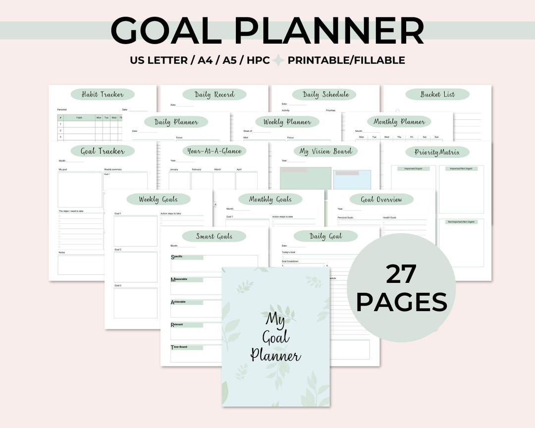 Editable Goal Planner Bundle - Printable SMART Goal Setting - Daily ...
