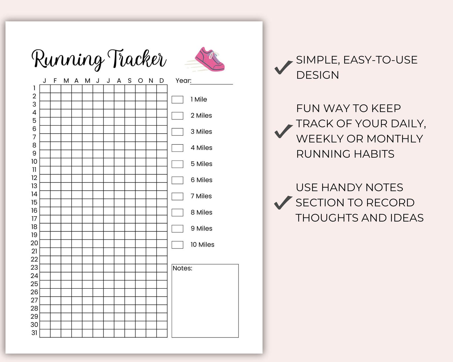 Yearly Running Tracker Printable - Journal Page - Daily Running Log ...