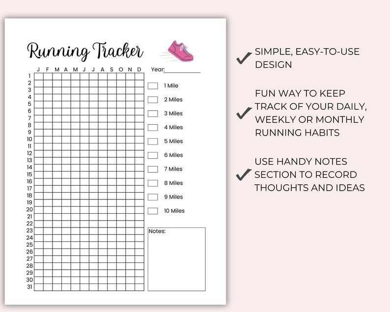 Yearly Running Tracker Printable - Journal Page - Daily Running Log ...