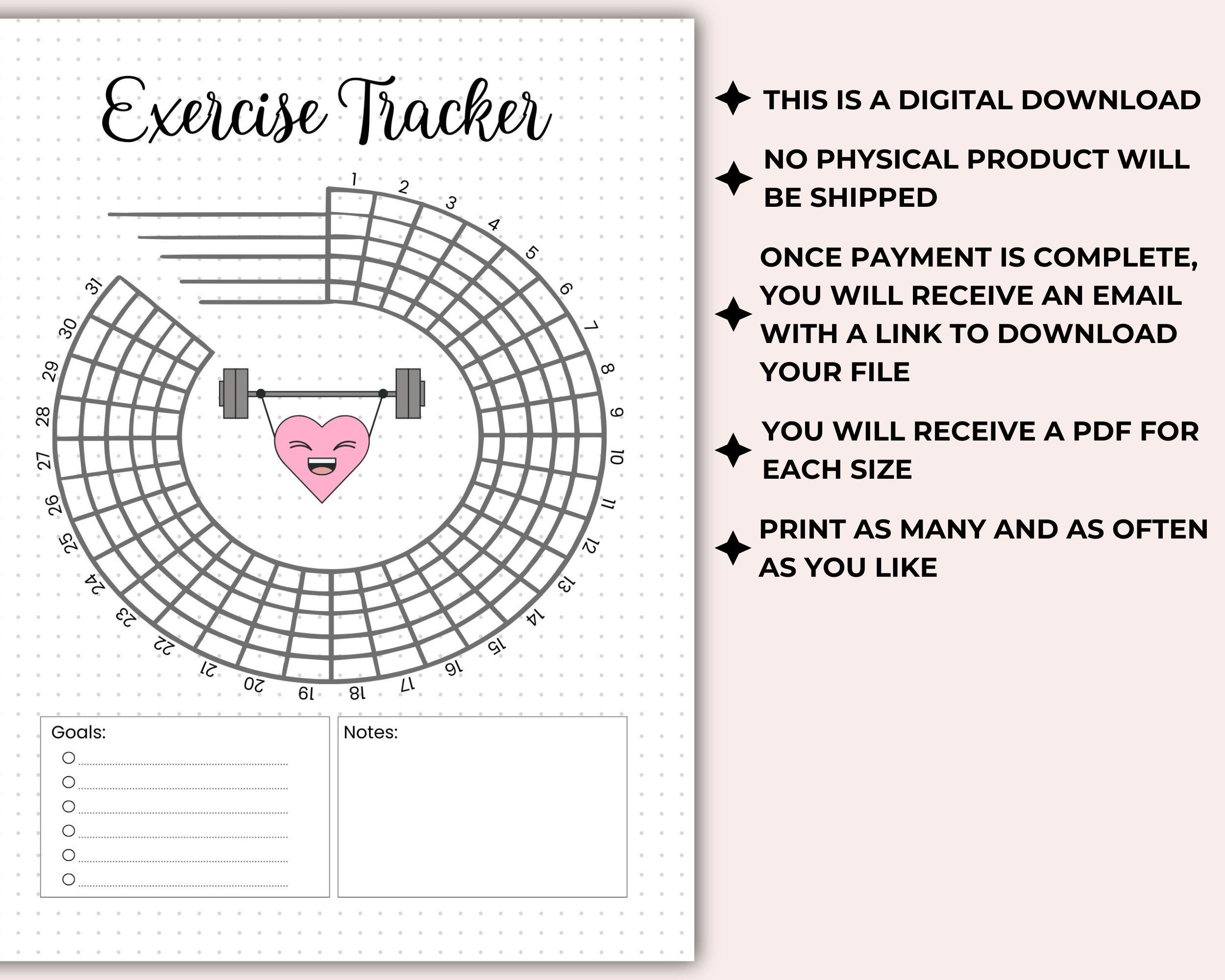 Monthly Exercise Tracker Printable - Workout Log - Fitness Goal Planner ...