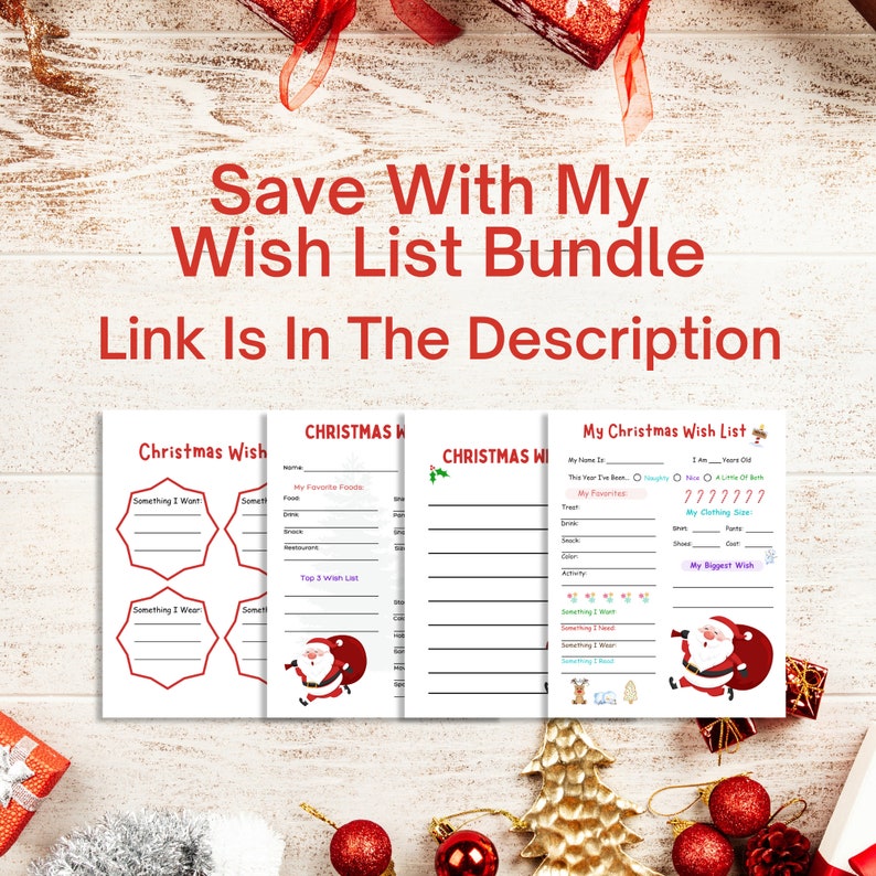 Printable Christmas Wish List for Kids and Adults, Santa Wishlist, My ...