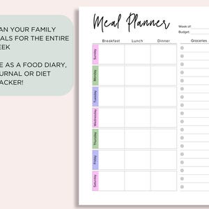 Editable Meal Planner Printable With Grocery List, Weekly Menu Plan ...