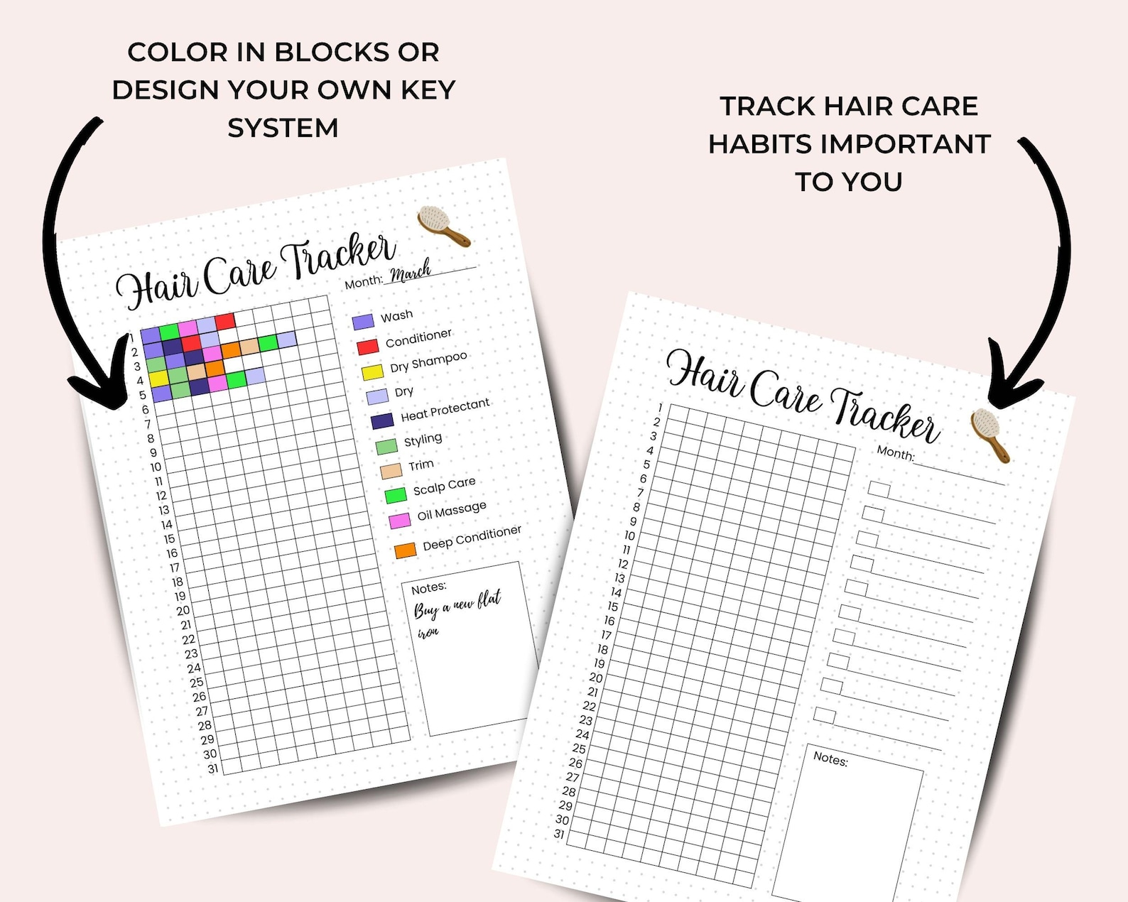Hair Care Tracker Printable: Daily & Monthly Haircare Routine, Journal ...