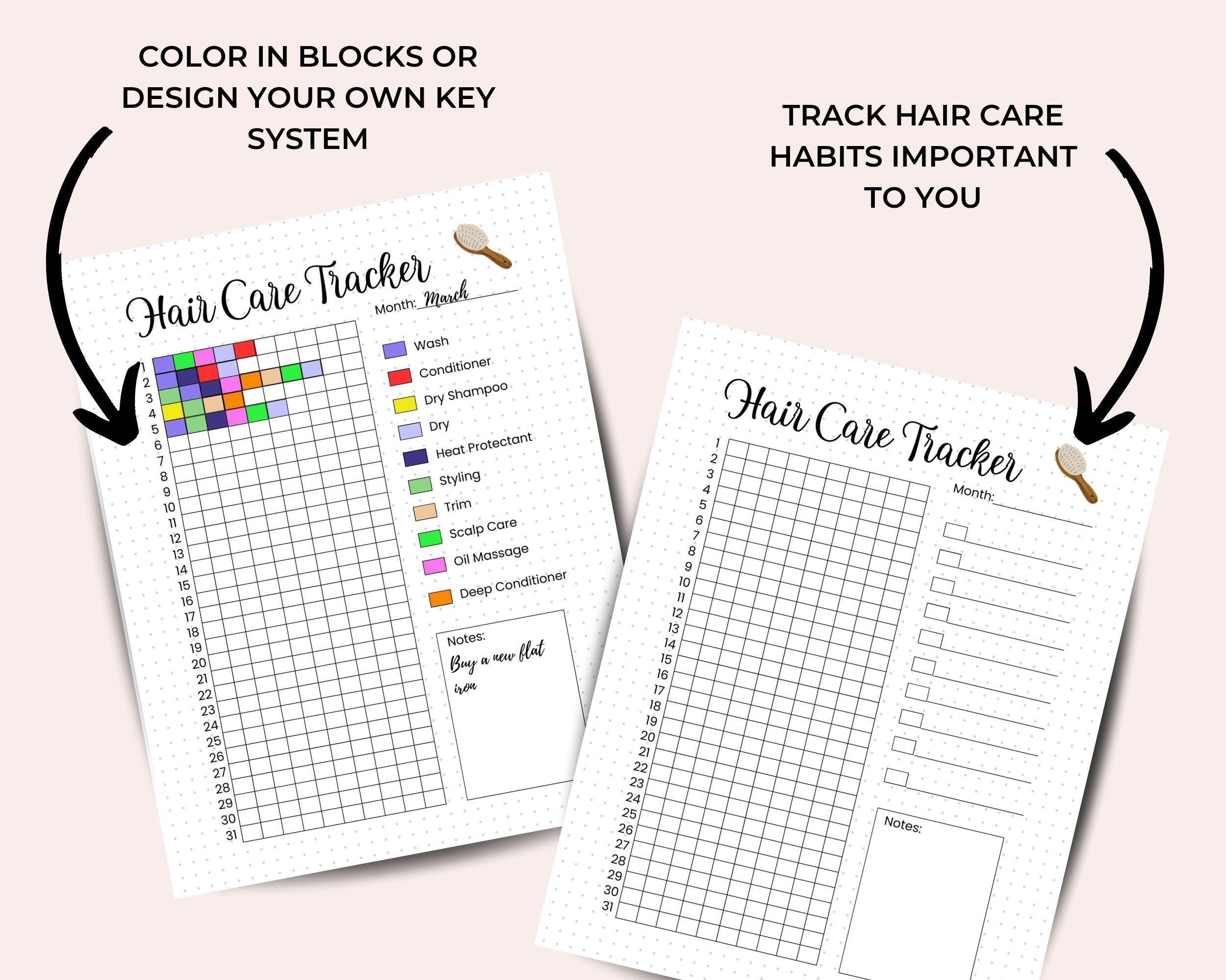 Hair Care Tracker Printable: Daily & Monthly Haircare Routine, Journal ...