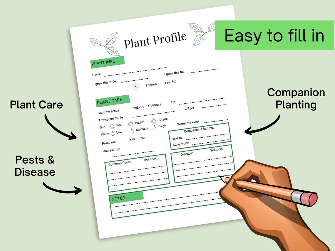 Plant Profile Sheet Printable, Plant Instruction Tracker, Plant Care ...
