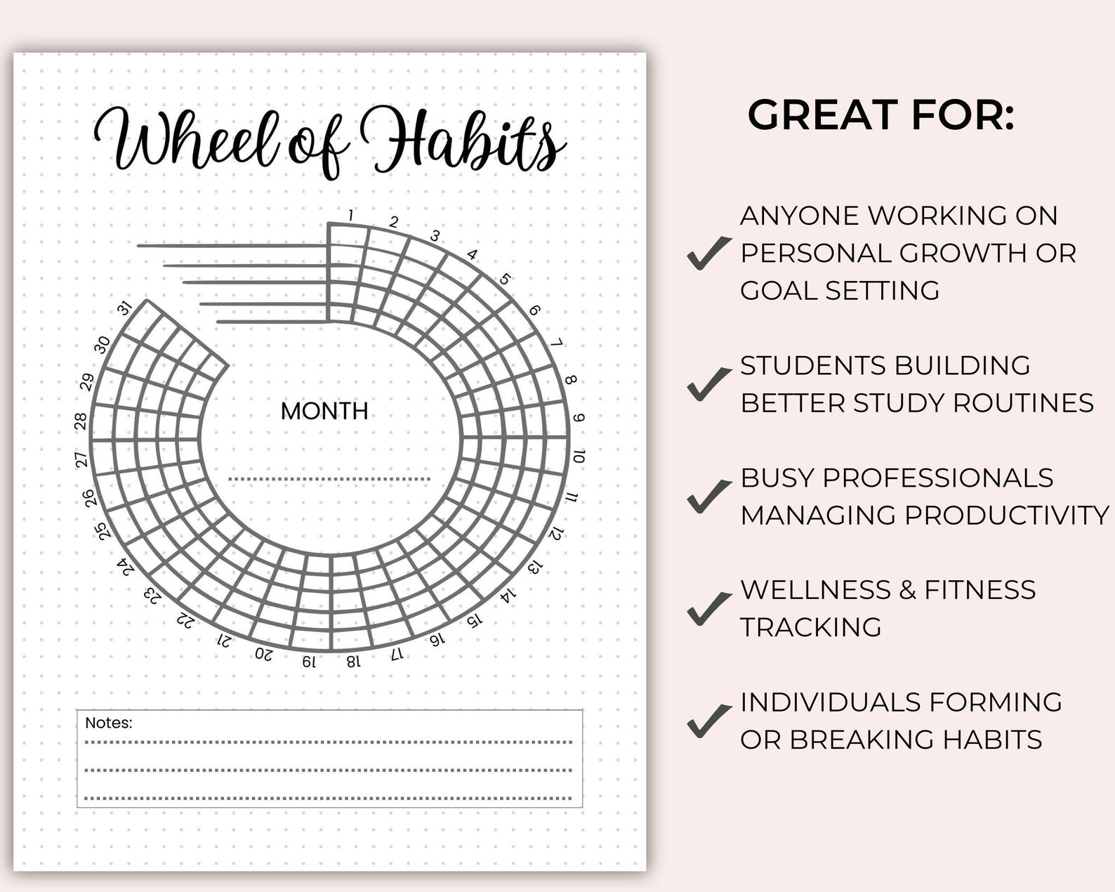 Wheel of Habits Printable - Monthly Habits Journal Page - Daily Habits ...