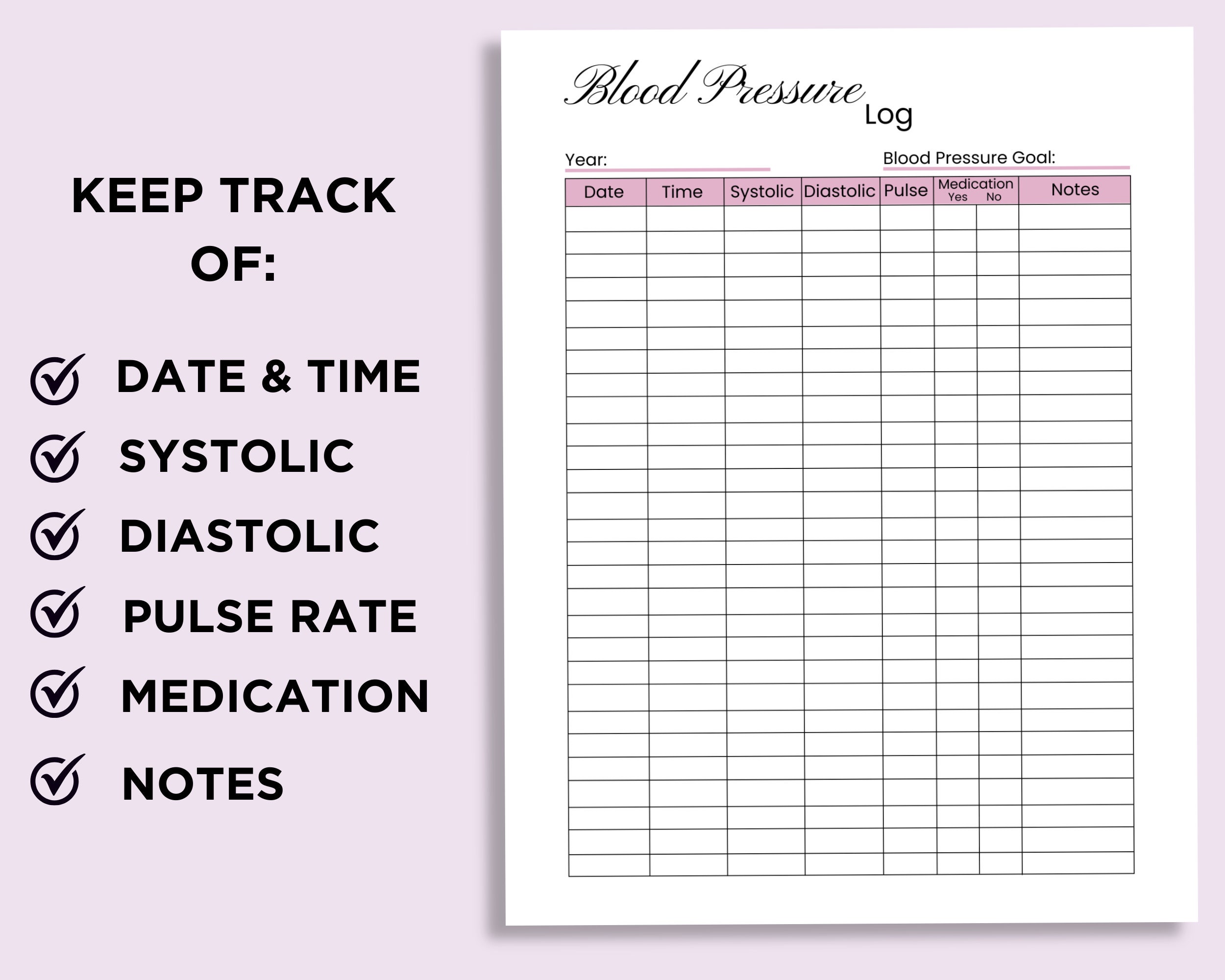 Editable Blood Pressure Log, Printable Blood Pressure Chart ...