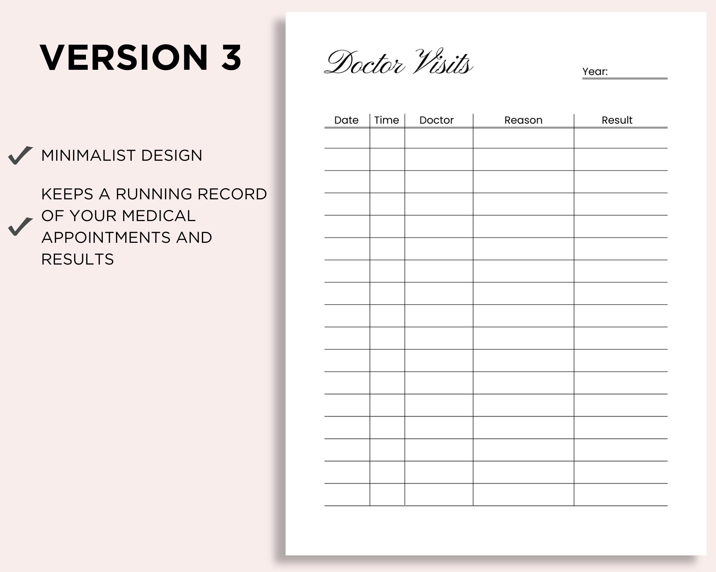 Doctor Visit Tracker Editable, Doctor Notes Printable, Medical Records ...
