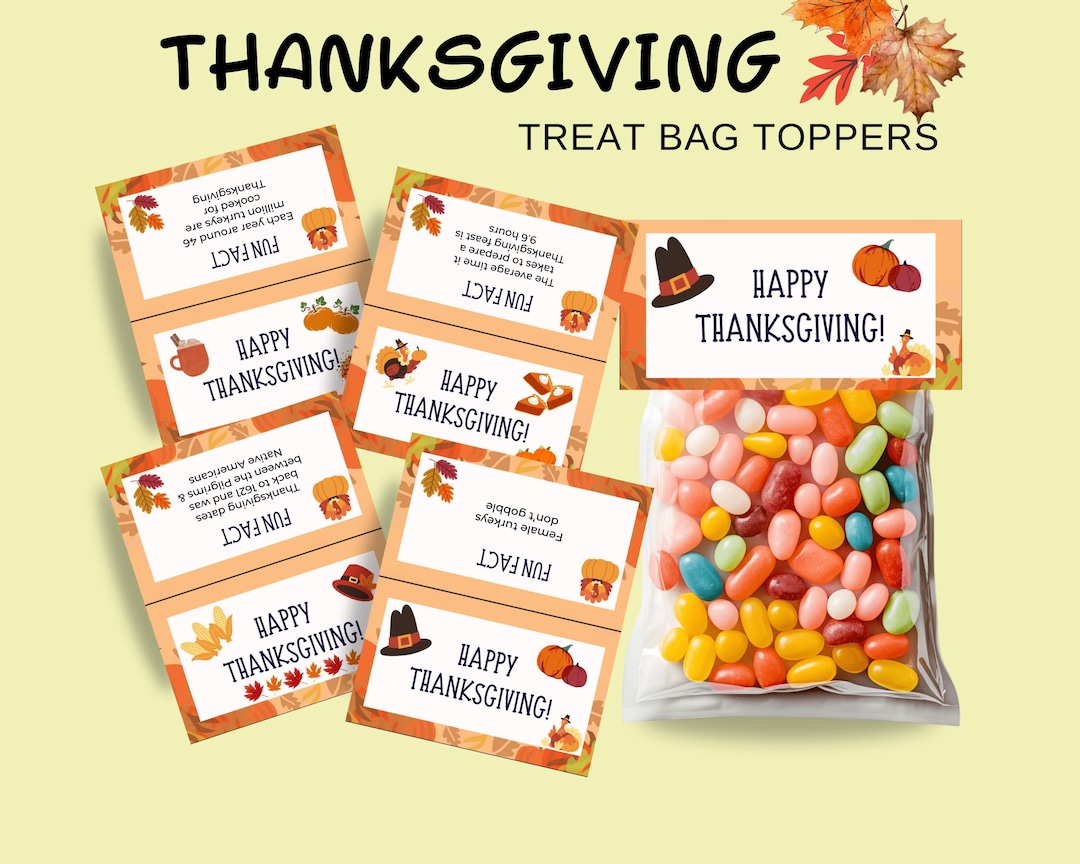 Thanksgiving Treat Bag Topper, Printable Snack Bag Treat Label, Gift ...