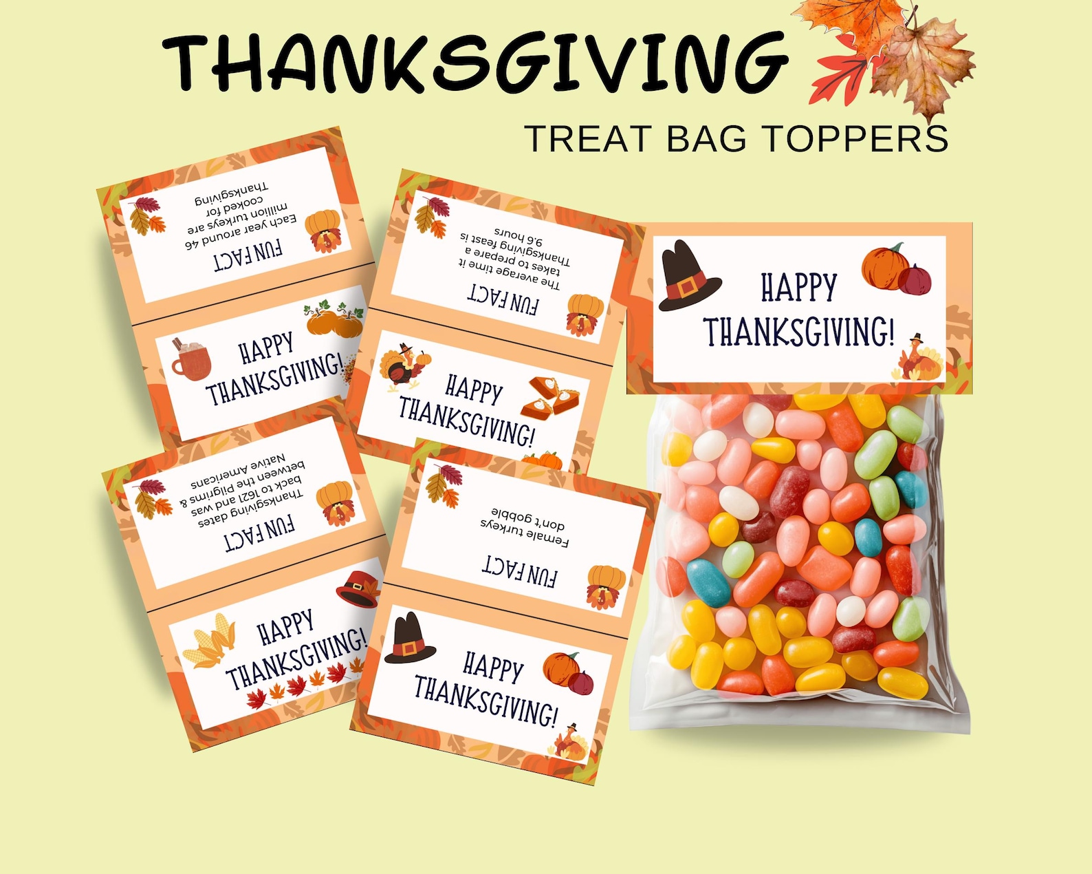 Thanksgiving Treat Bag Topper, Printable Snack Bag Treat Label, Gift ...