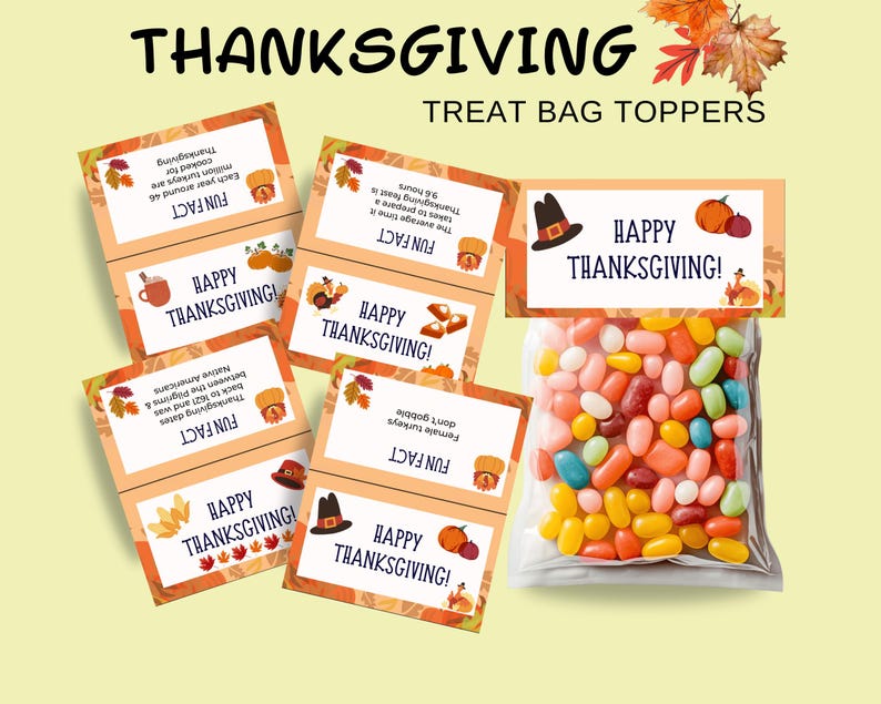Thanksgiving Treat Bag Topper, Printable Snack Bag Treat Label, Gift ...
