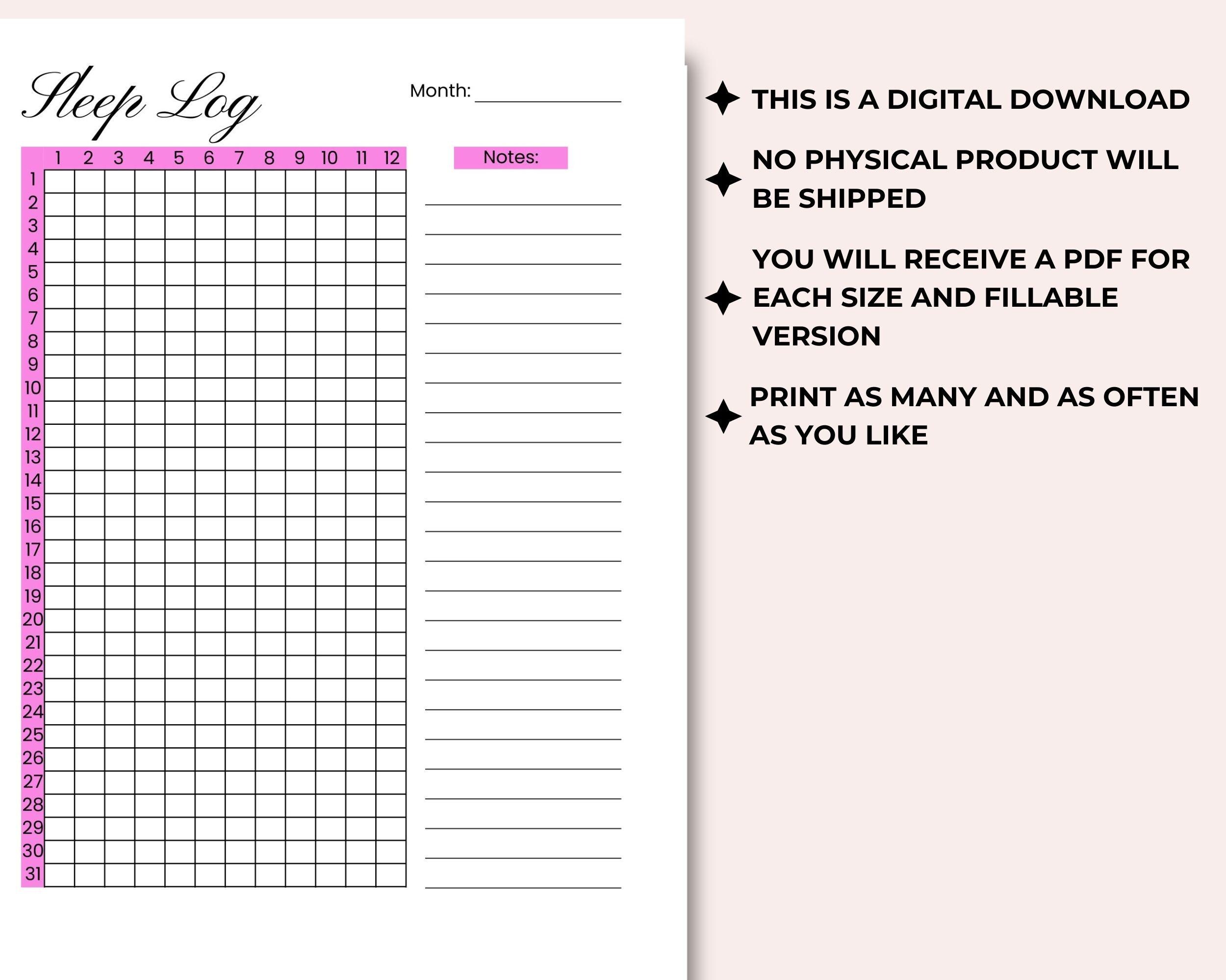 Monthly Sleep Log Printable, Sleep Tracker, Sleep Journal, Sleep ...