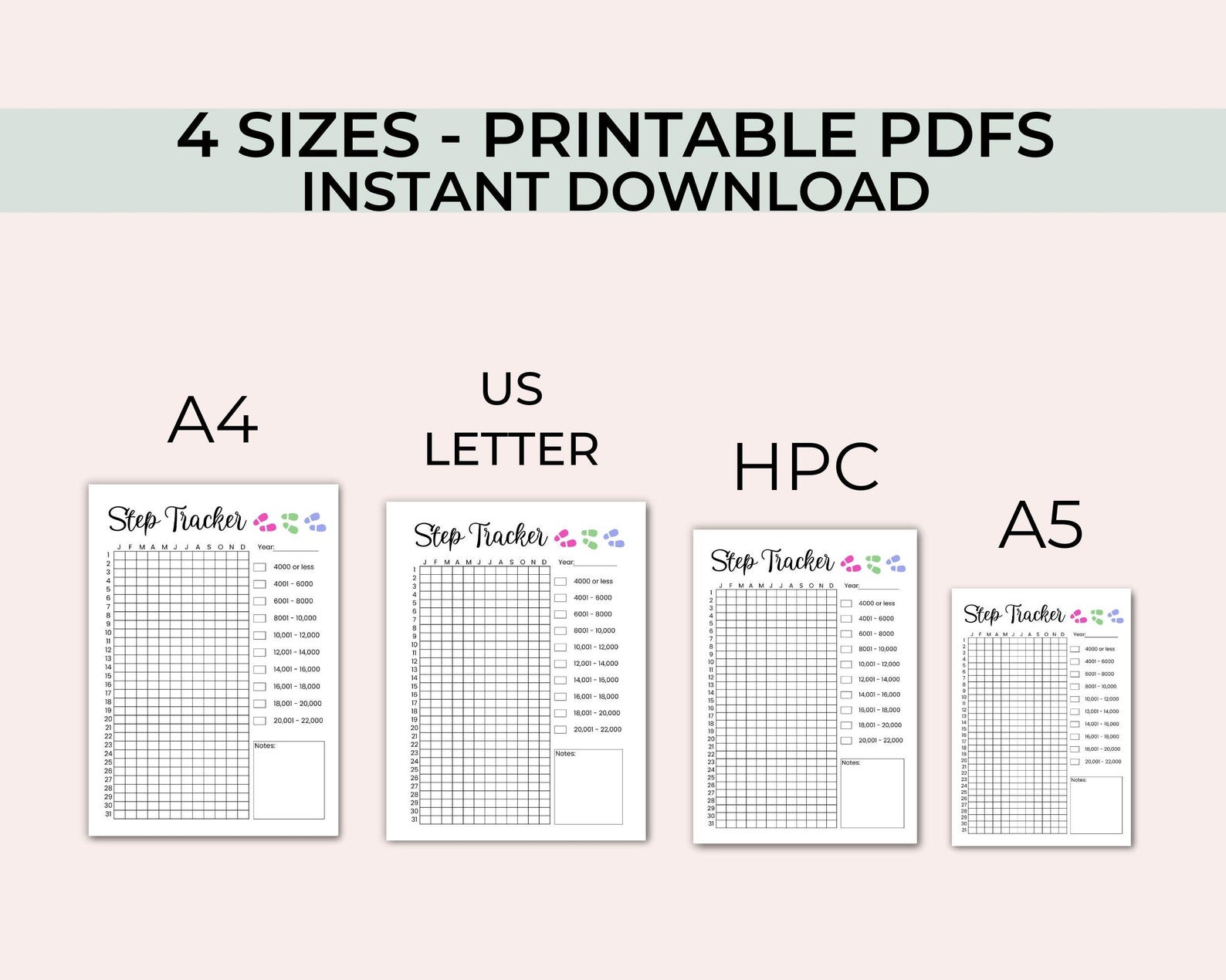 Yearly Step Tracker Printable: Fitness Journal Page, Daily Step Log ...