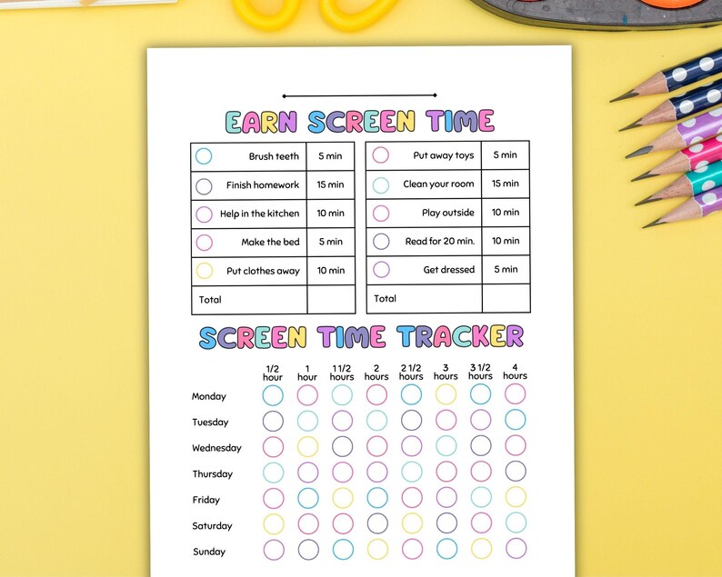 Editable Kids Screen Time Tracker - Printable Chore List - Kids Reward ...