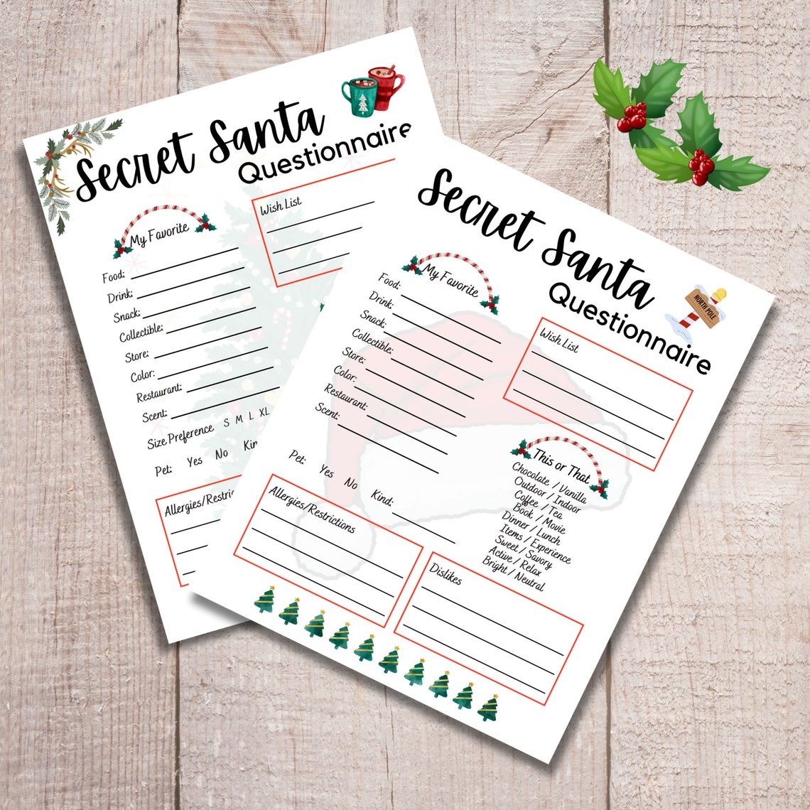Secret Santa Questionnaire Printable, Christmas Gift Exchange, Gift ...