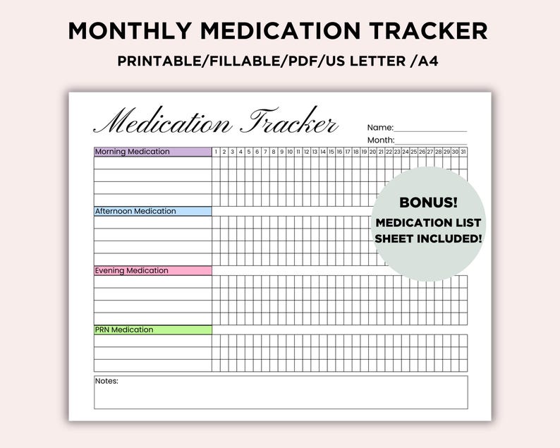 Editable Monthly Medication Tracker, Printable Prescription Tracker ...