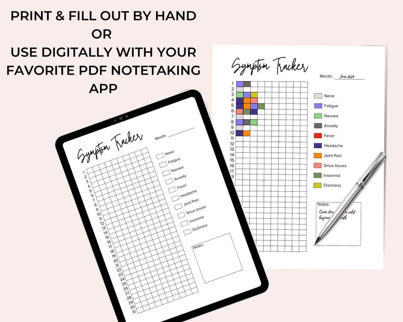 Monthly Symptom Tracker Printable - Journal Page - Symptom Log - Daily ...