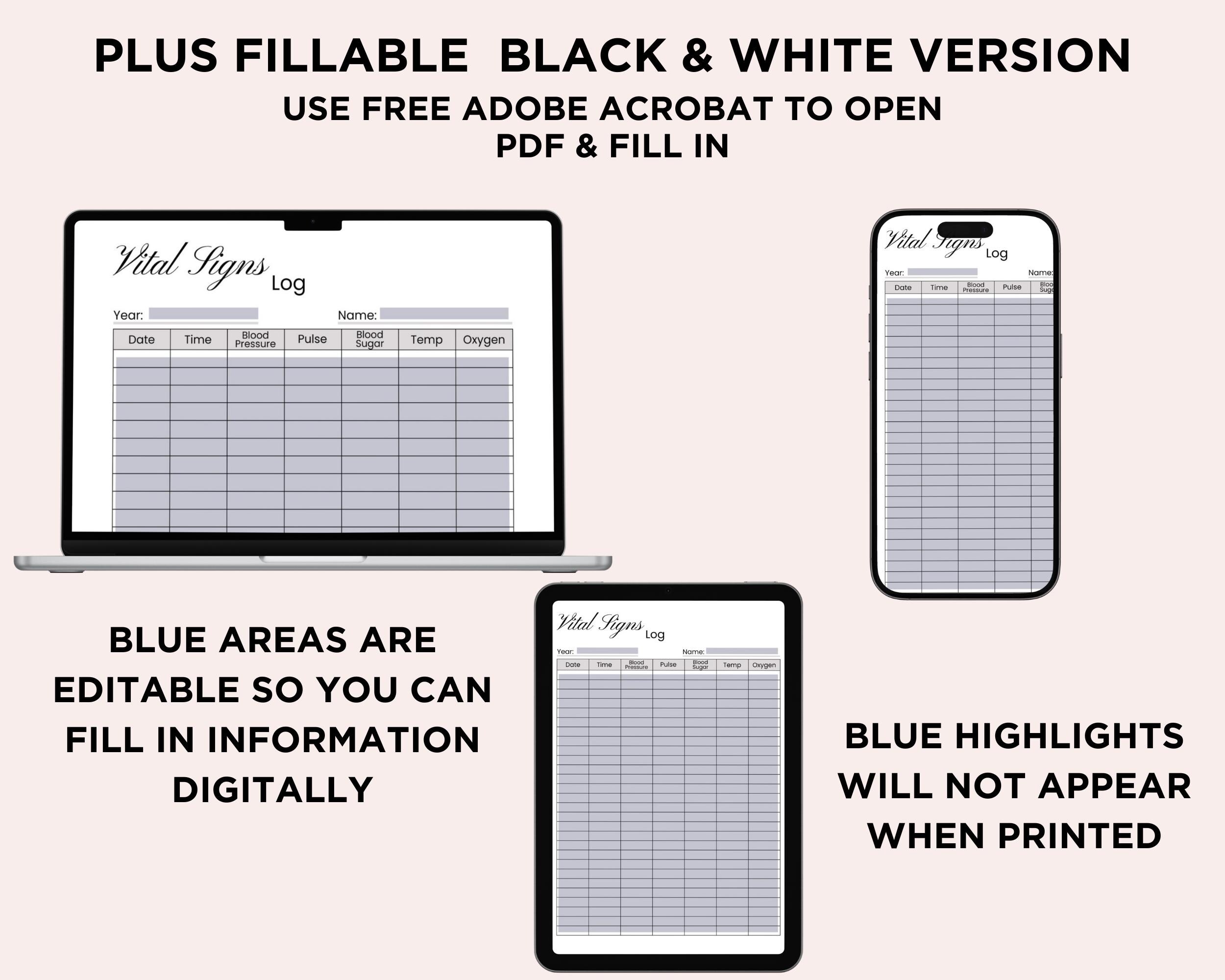 Editable Vital Signs Chart, Printable Vital Signs Log PDF, Nursing ...