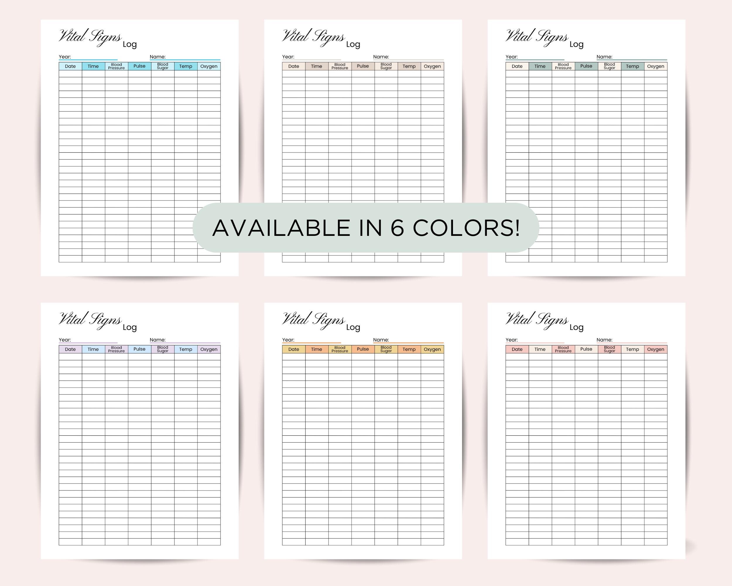 Printable Vital Signs Log: Nursing Tracker PDF (US Letter/a4/a5 Digital ...