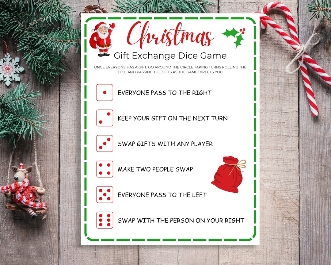Christmas Gift Exchange Dice Game, Roll the Dice Game Printable ...