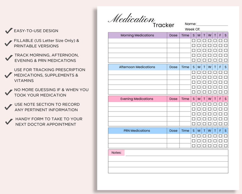 Editable Weekly Medication Tracker, Fillable Printable, Daily ...
