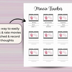 Movie Tracker Printable - Journal Page - Track Films Watched - Movie ...
