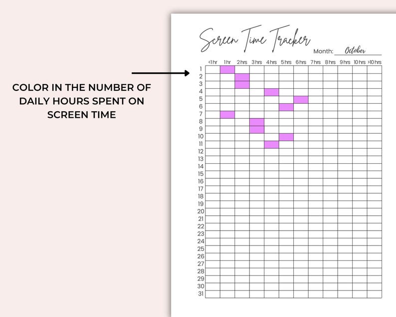 Monthly Screen Time Tracker - Printable Journal Page - Daily Screen Time Tracking - Screen Time ...
