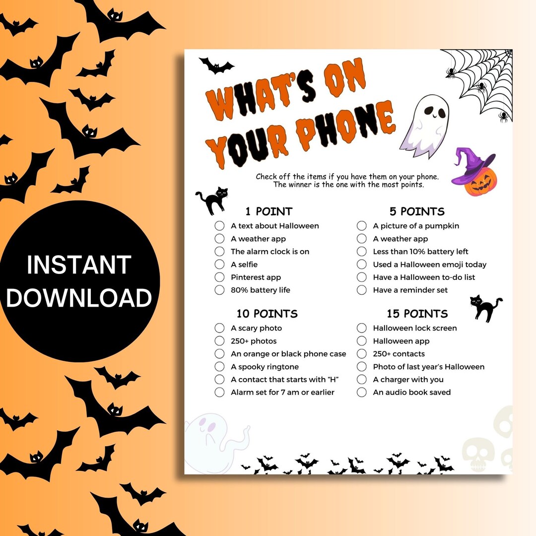 What’s on Your Phone Halloween Game, Printable Phone Scavenger Hunt for ...