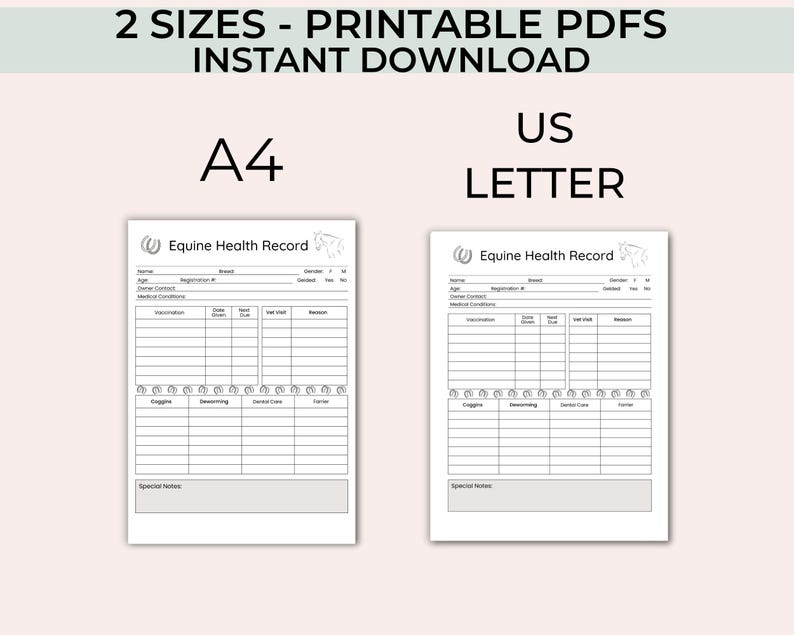 Equine Health Record Printable, Editable Horse Health Tracker, Pet ...
