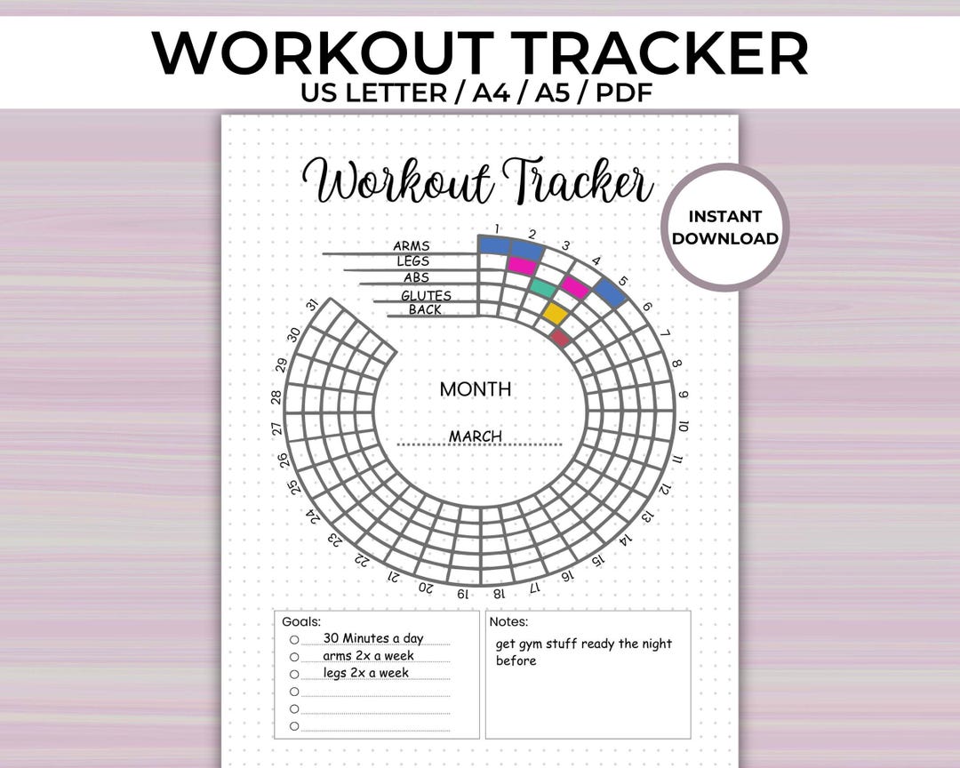 Workout Tracker Printable - Monthly Journal Page - Wheel of Habits ...