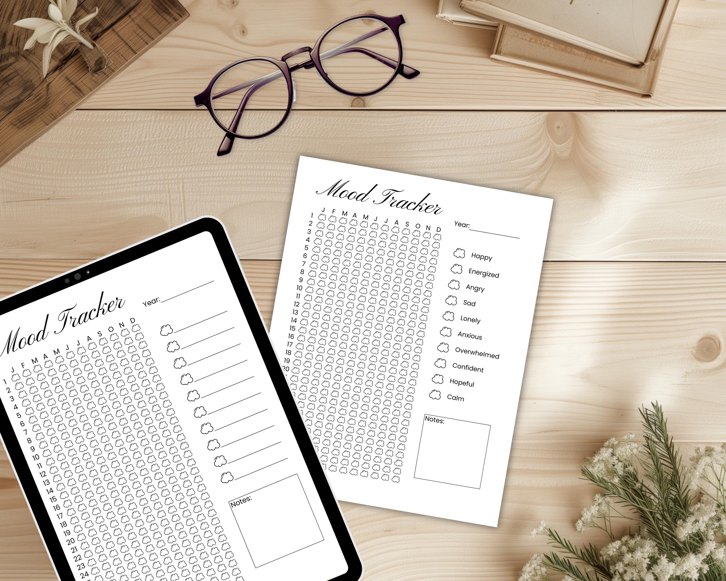 Printable Mood Tracker, Daily Feelings Tracker, Yearly Mood Log, Mood ...