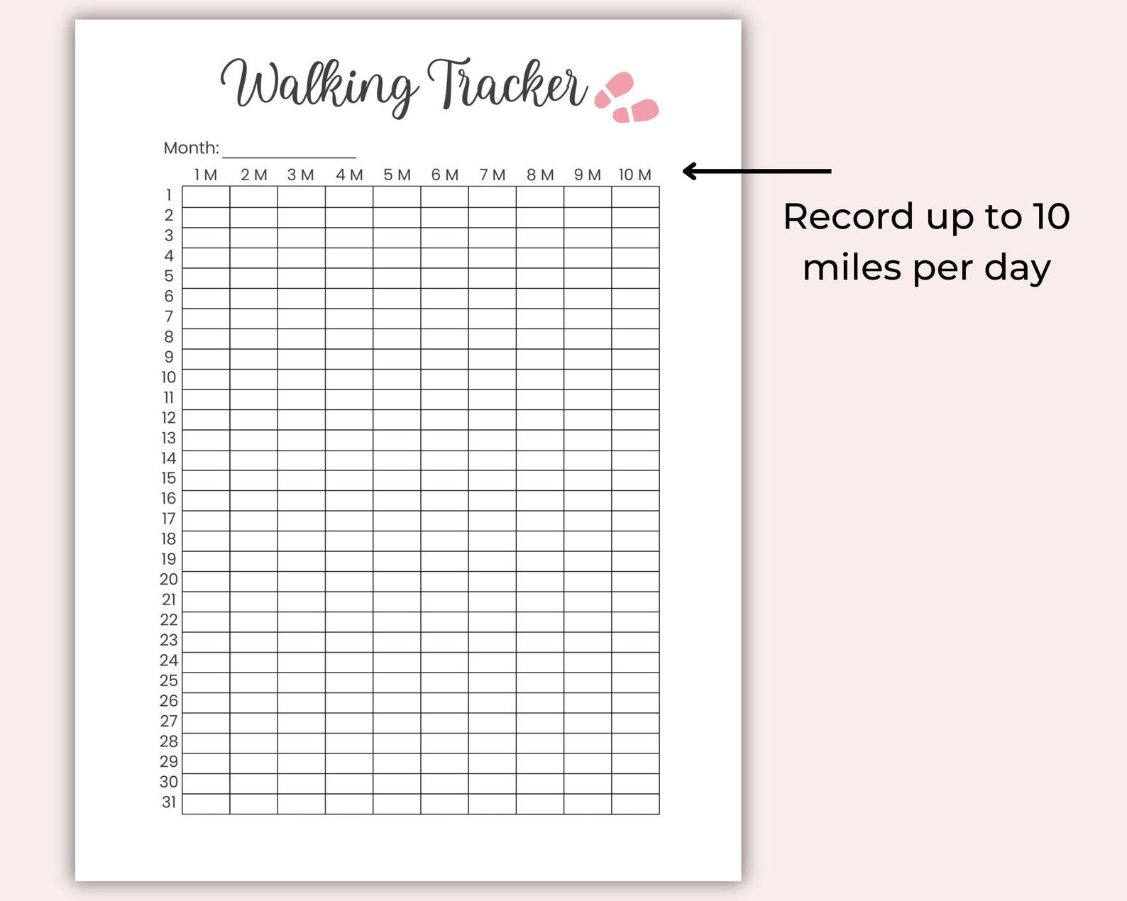 Monthly Walking Tracker Printable - Daily Mileage Log - Journal Page ...