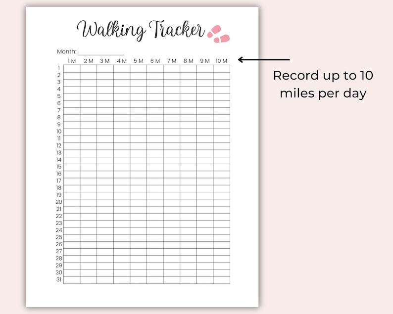 Monthly Walking Tracker Printable - Daily Mileage Log - Journal Page ...